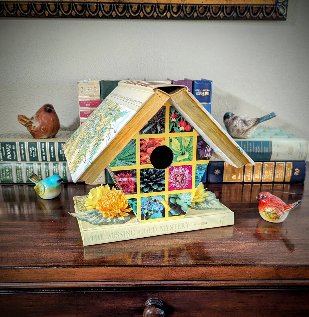 Floral "bookshelf Birdhouse" Made With Readers Digest Condensed Books ...