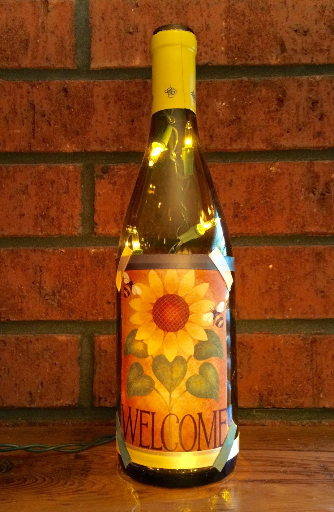 Sunflower & Bees Wine Bottle Night Light: Country Decor Lamp - Etsy