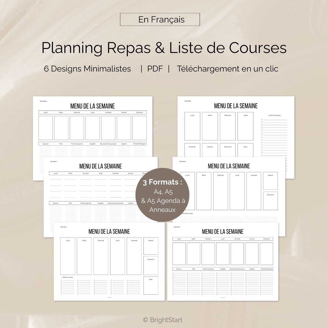 French Monthly Meal Planner, Senior Meal and Nutrition Tracker, Set of ...