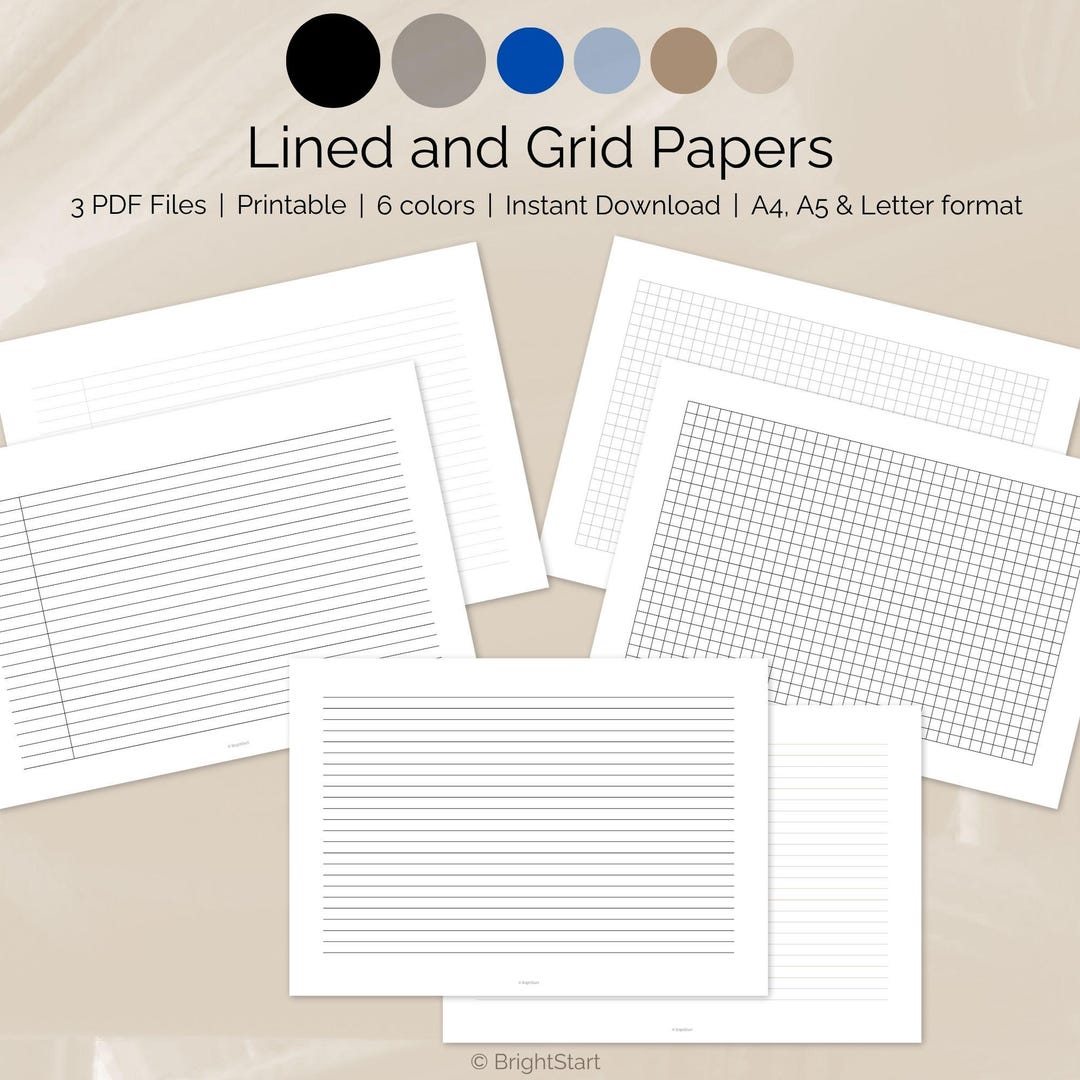 Printable Paper Bundle, Lined Et Grid Pages, A4 A5 Letter, Minimalist ...
