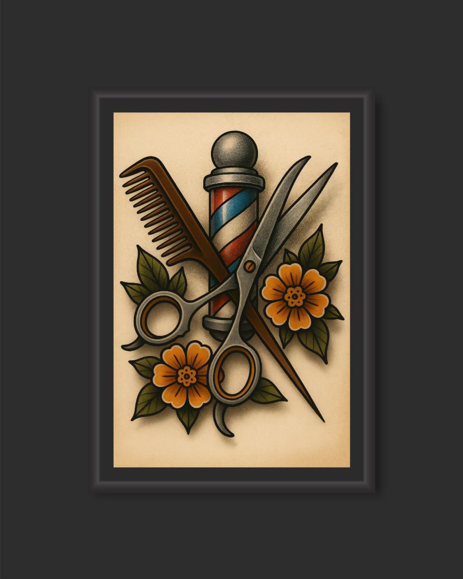 DOWNLOADABLE and PRINTABLE Traditional Tattoo Flash Style Barber Wall ...