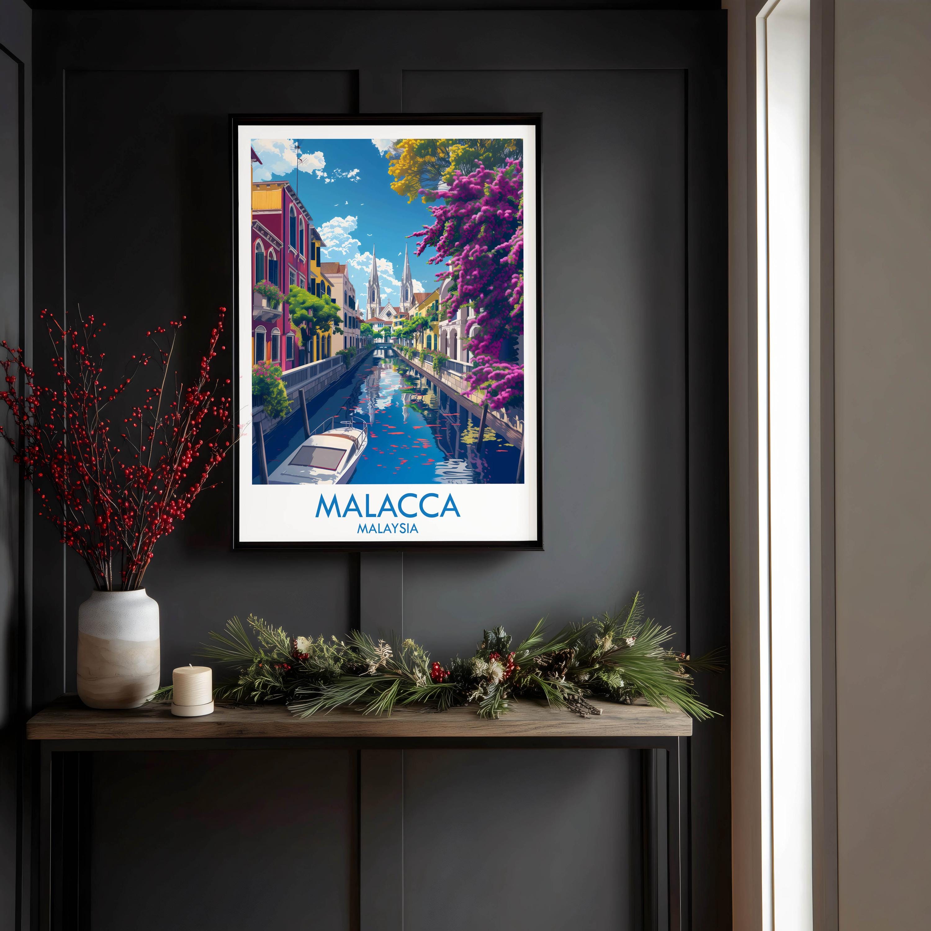 Malacca Vintage Travel Poster | Malaysia Retro Wall Art Print | Travel ...