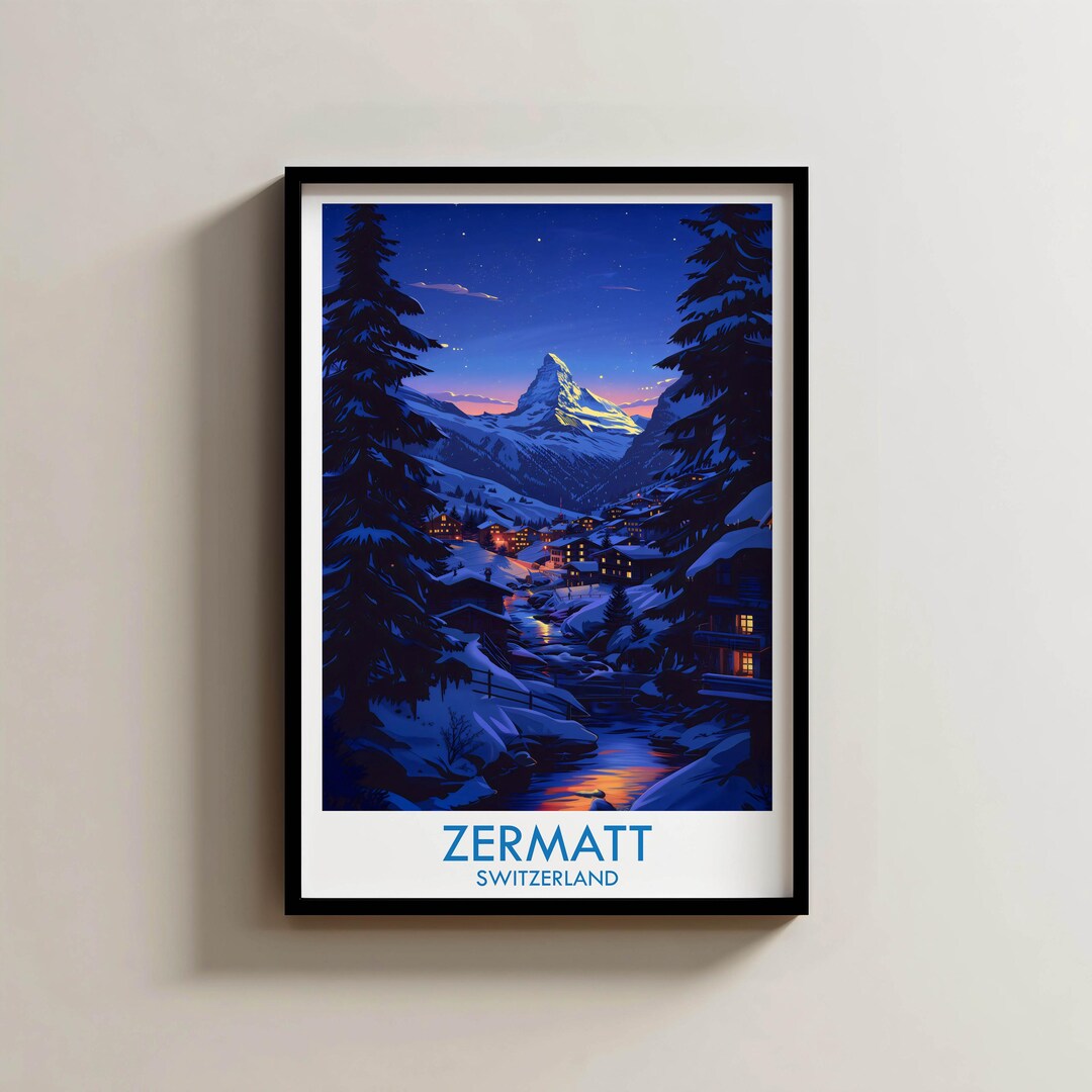 Zermatt Vintage Travel Poster | Switzerland Retro Wall Art Print ...