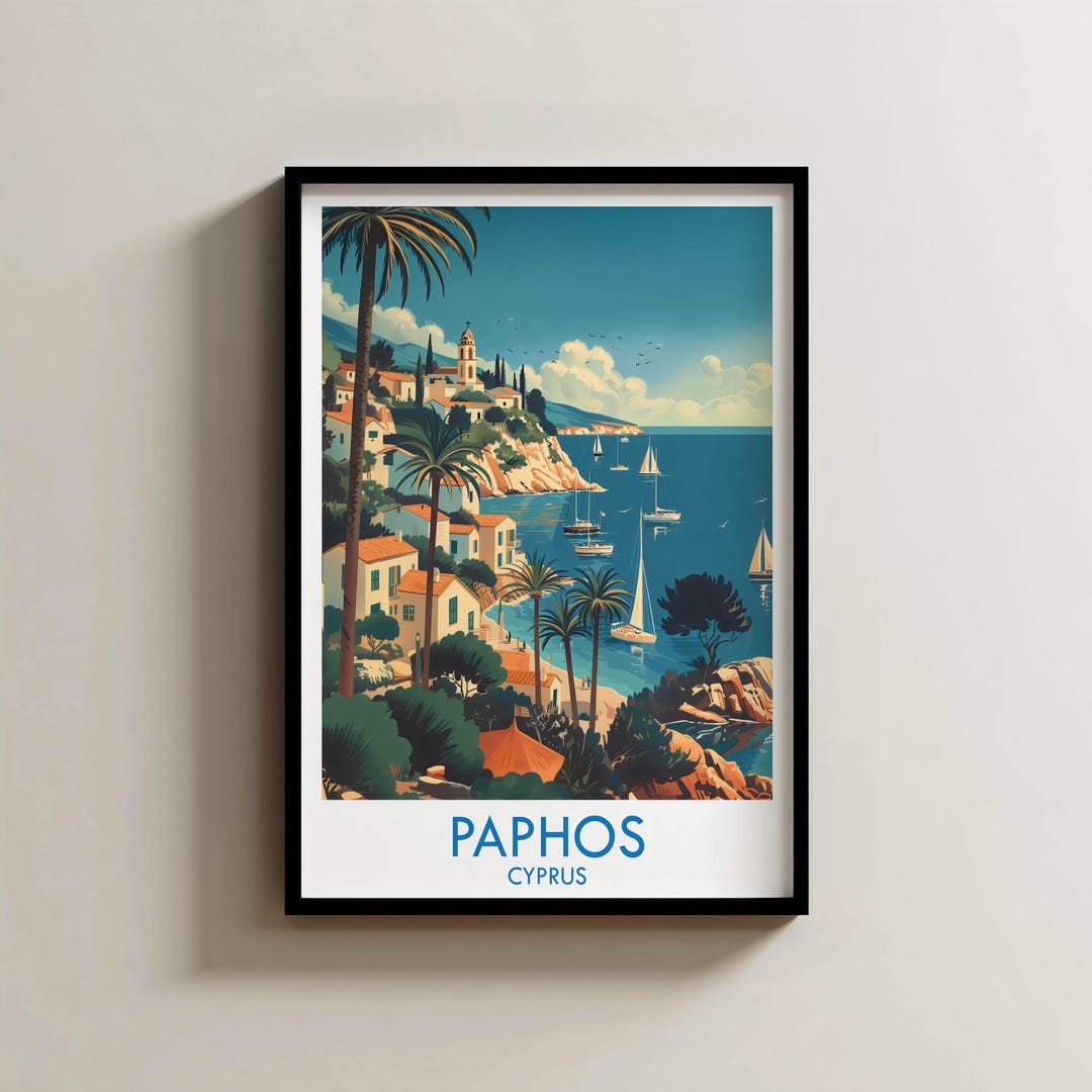 Paphos Vintage Travel Poster | Cyprus Retro Wall Art Print - Etsy