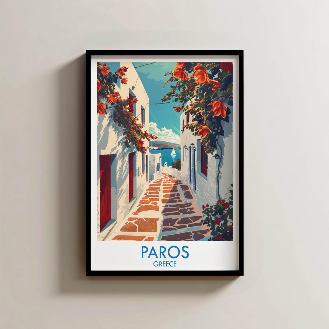 Paros Vintage Travel Poster | Greece Retro Wall Art Print - Etsy