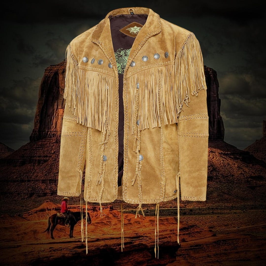 Handmade Tan Suede Fringe Jacket: Western Cowboy Style, Frontiersman ...