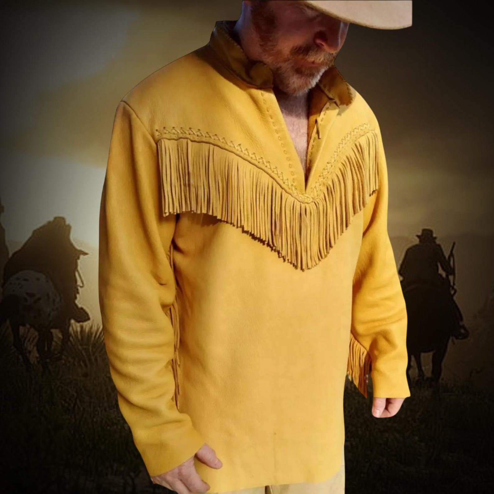 Mountain Man Leather Fringe Pullover Shirt, Western Wear Buffalo Hide ...