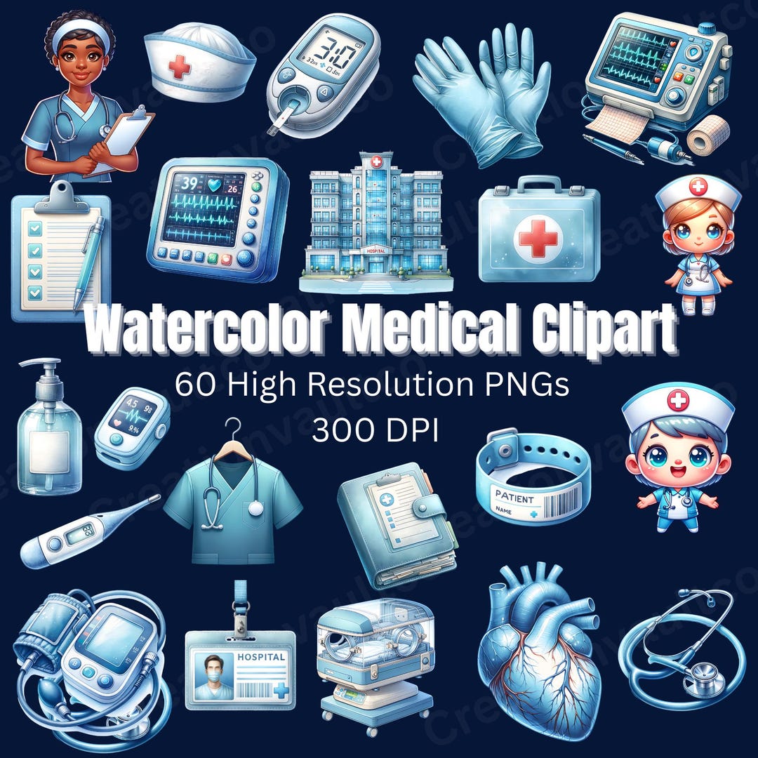 Watercolor Medical Clipart Bundle | Nurse & Doctor Pngs, Healthcare ...
