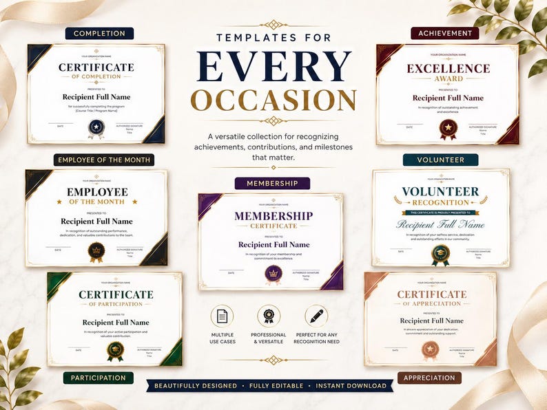 10 Editable Certificate Templates Bundle – Canva Printable Awards ...