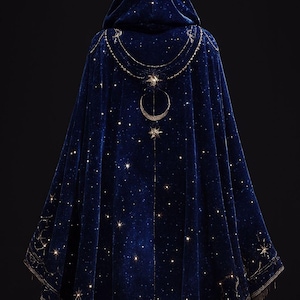 Custom Starry Night Cloak Golden Embroidery Velvet Cape Celestial ...