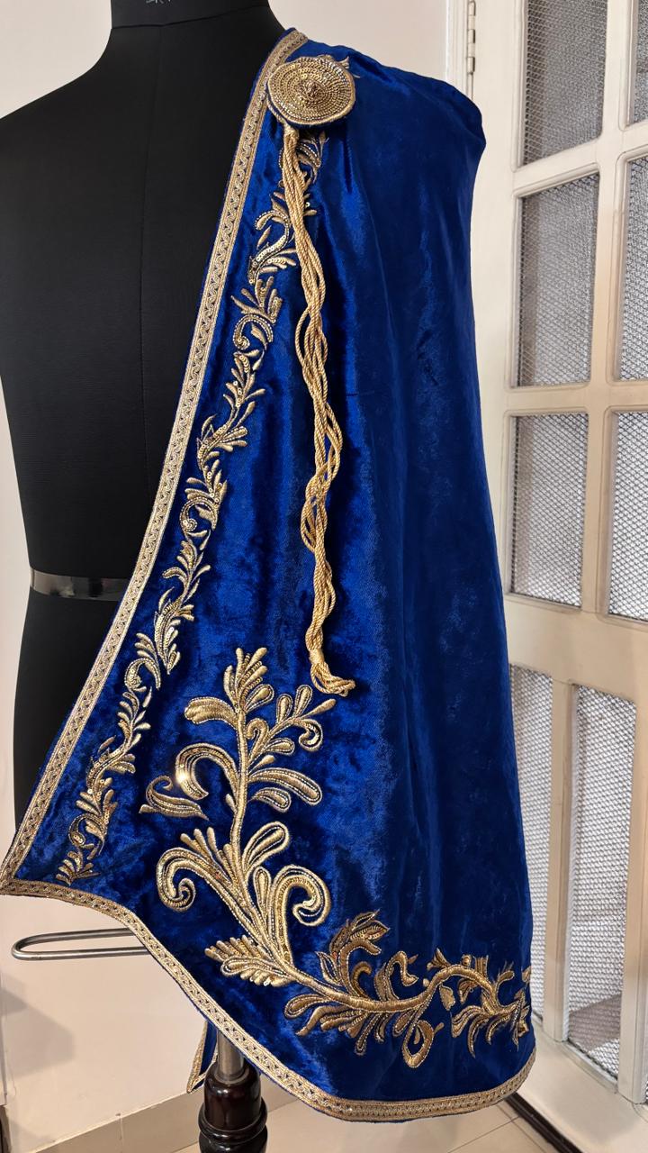 Royal Blue Velvet Embroidered Cape | Luxury Medieval Shoulder Cloak ...