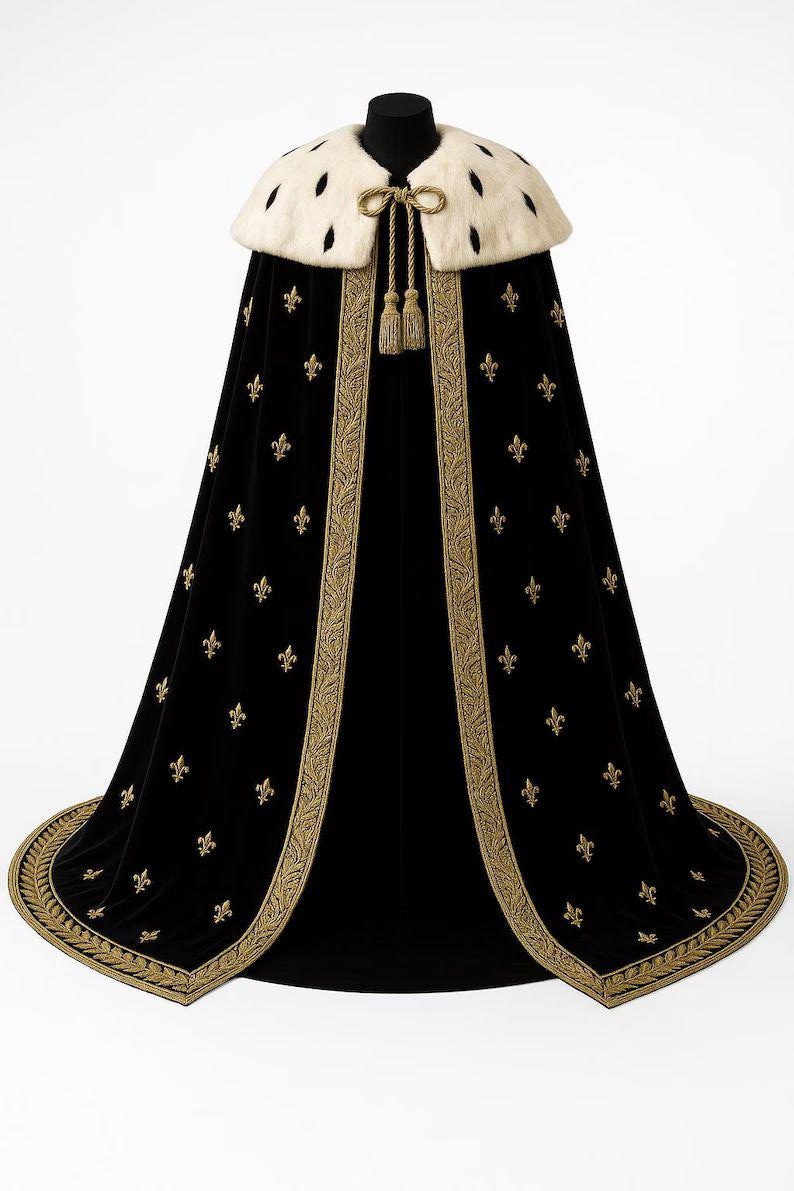 Royal Black Velvet Cloak With Gold Embroidery | Luxury King Cape With ...