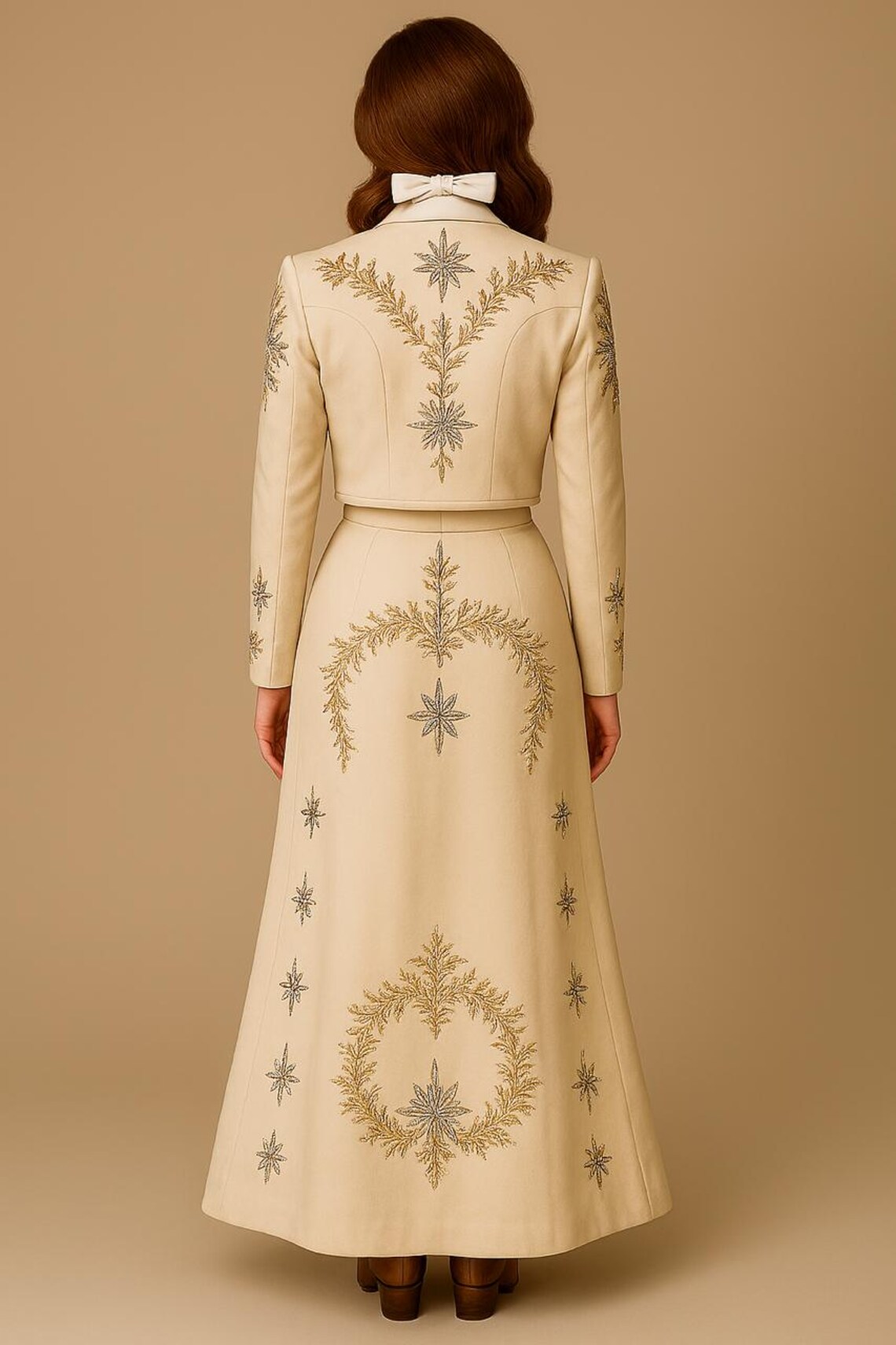Custom Women Embroidered Charro Suit Handmade Ivory Gold Mariachi Set ...