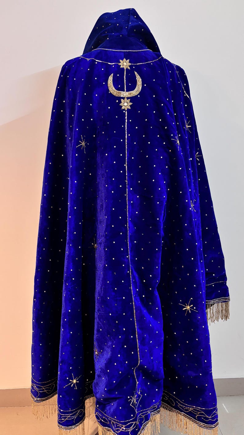 Custom Starry Night Cloak Golden Embroidery Velvet Cape Celestial ...
