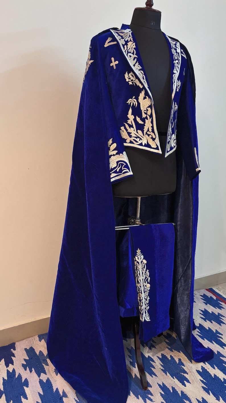 Custom Royal Blue Velvet Embroidered Men Cape Suit Regal Groom Outfit ...