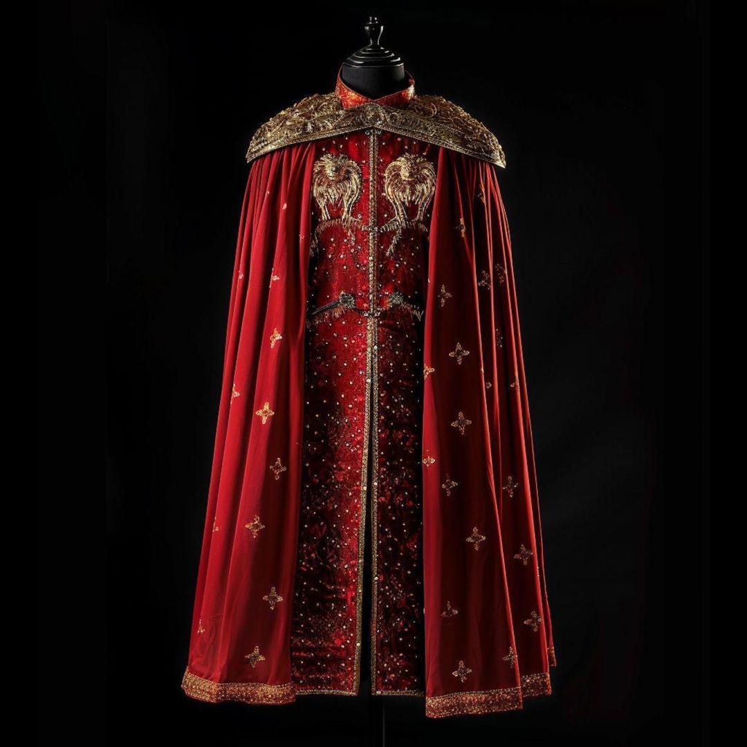 Customized Royal Red Embroidered Velvet Cape Handcrafted Golden ...