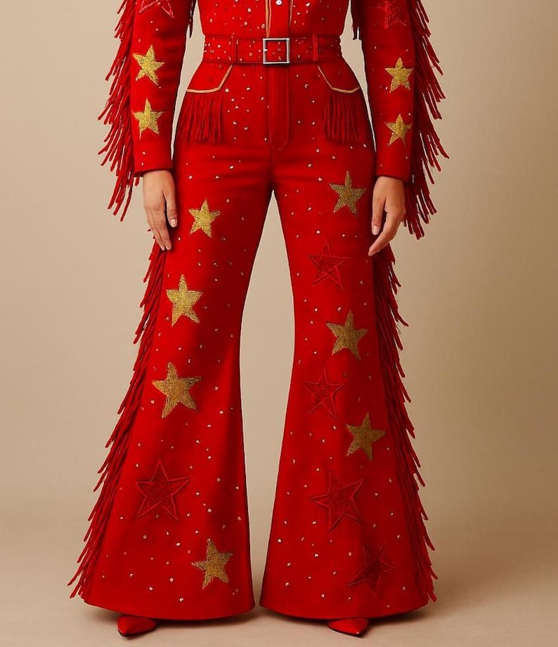 Custom Vintage Red Western Fringe Jumpsuit Rodeo Red Fringe Star ...