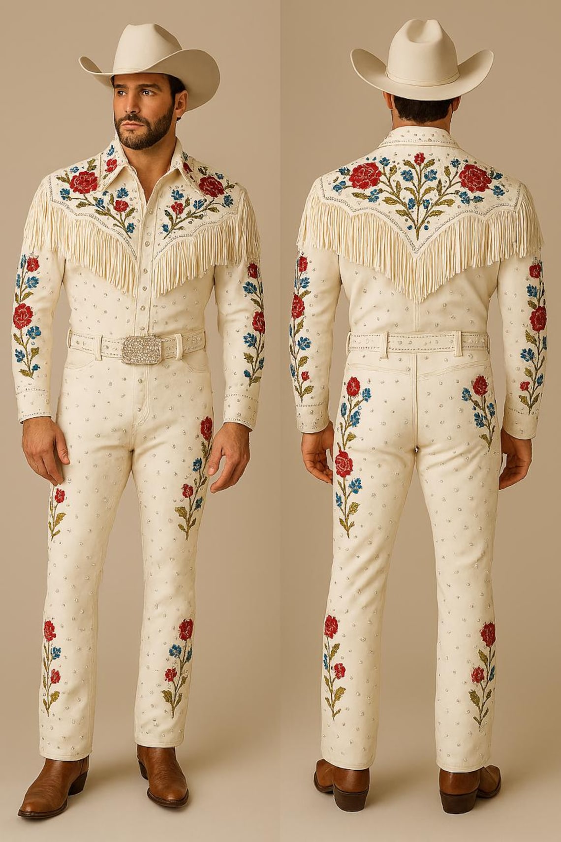 Customized Vintage Style Western Cowboy Suit | Embroidered Floral Fringe Rodeo Outfit | Retro ...