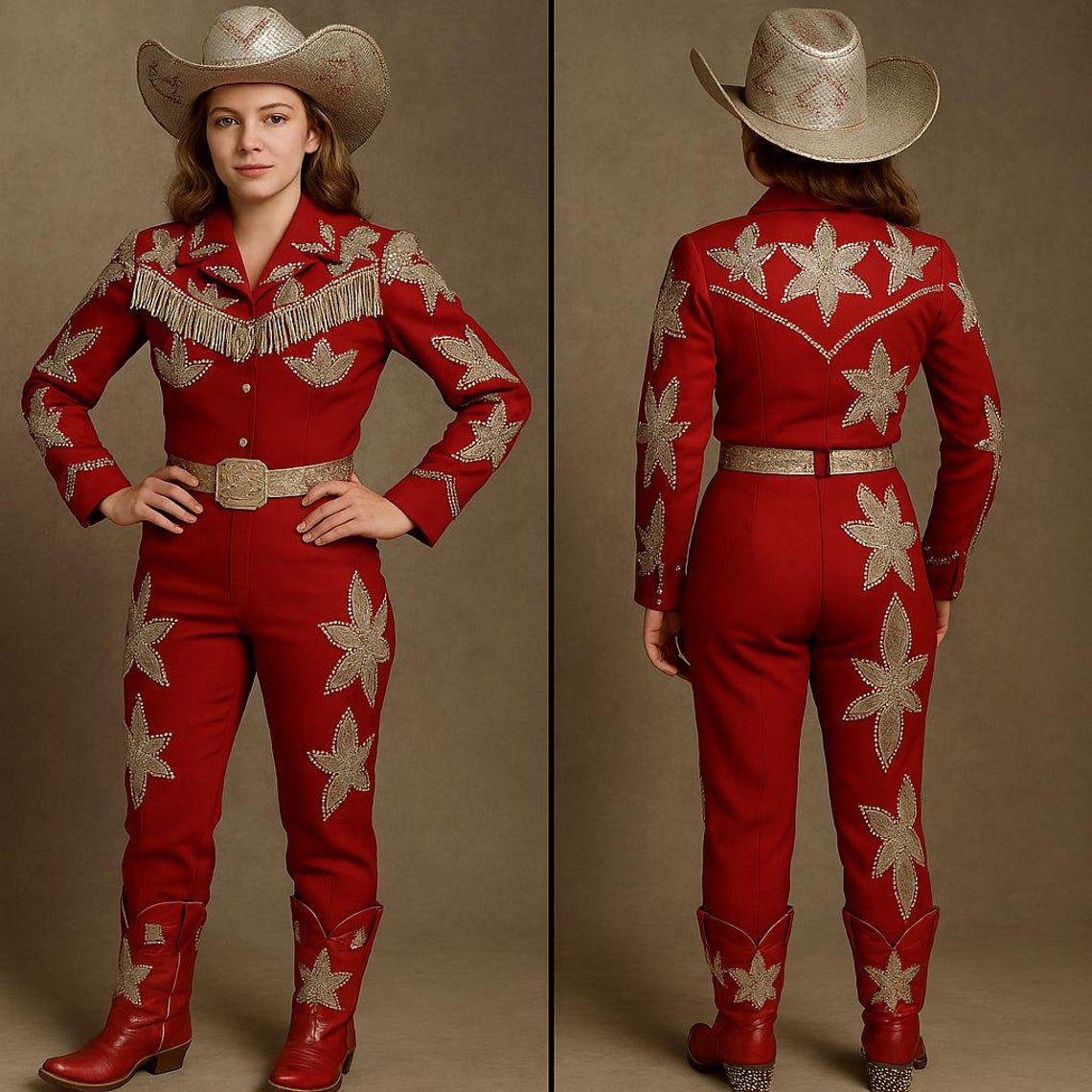 Vintage-inspired Red Western Cowgirl Suit | Rodeo Fringe Outfit With ...
