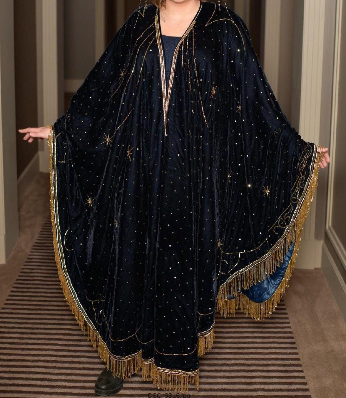Custom Starry Night Cloak Golden Embroidery Velvet Cape Celestial ...