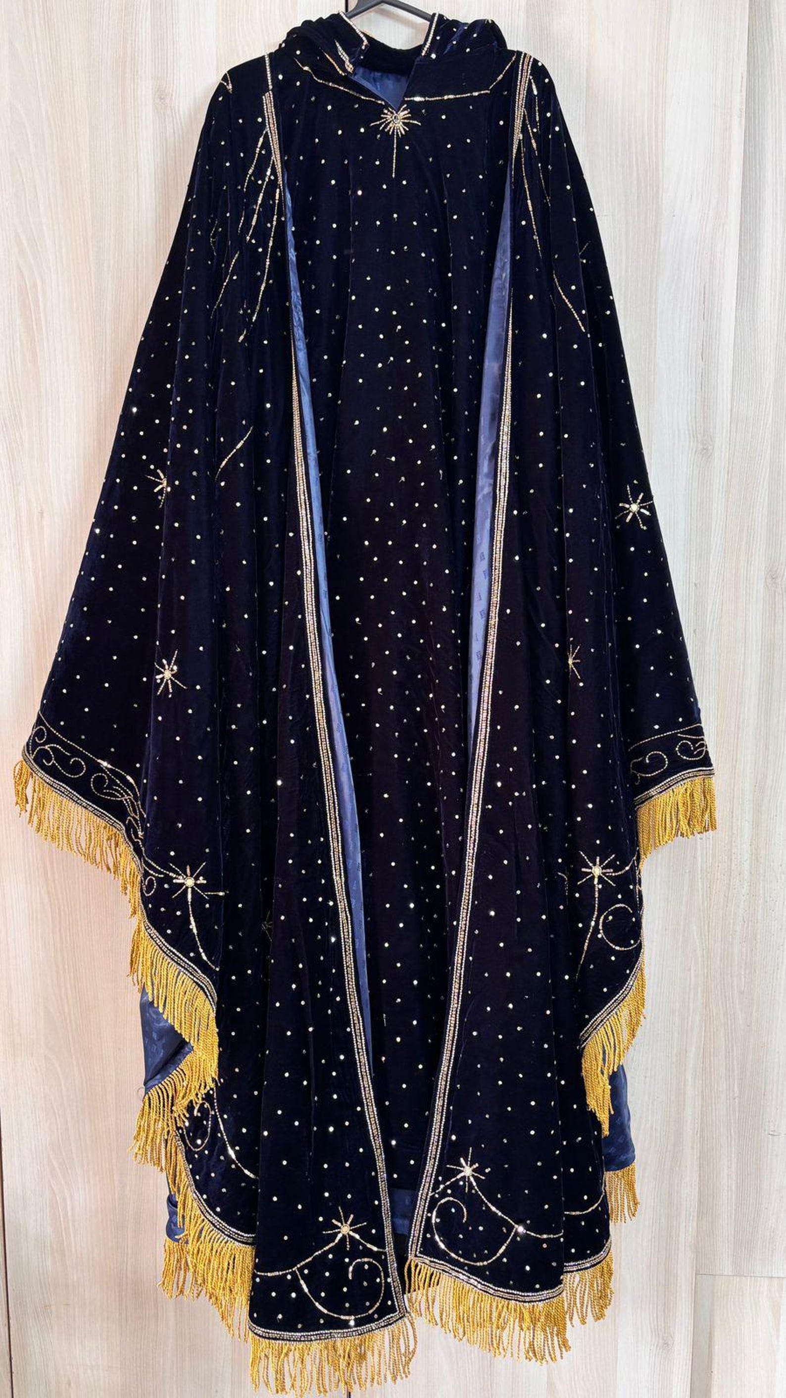 Custom Starry Night Cloak Golden Embroidery Velvet Cape Celestial ...
