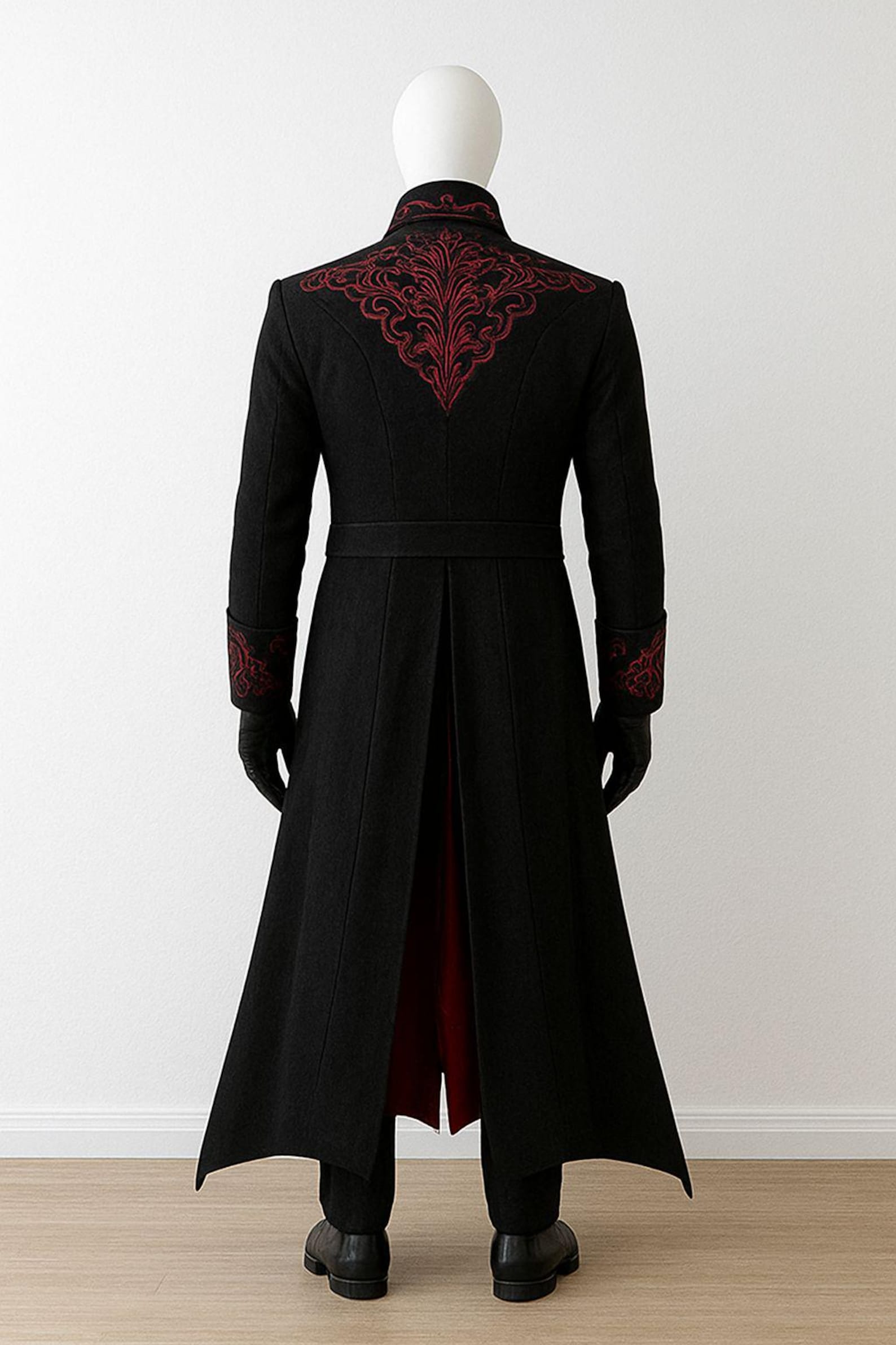 Customized Gothic Vampire Long Tailcoat Suit Black Red Embroidered ...