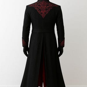 Customized Gothic Vampire Long Tailcoat Suit Black Red Embroidered ...