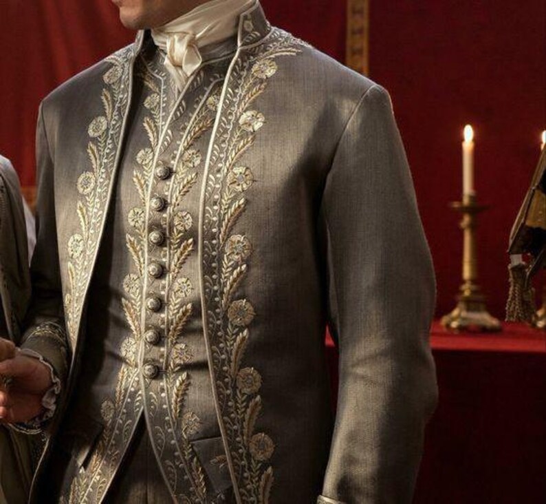 Men’s Regal Prince Costume Silver Embroidered 18th Century Suit ...