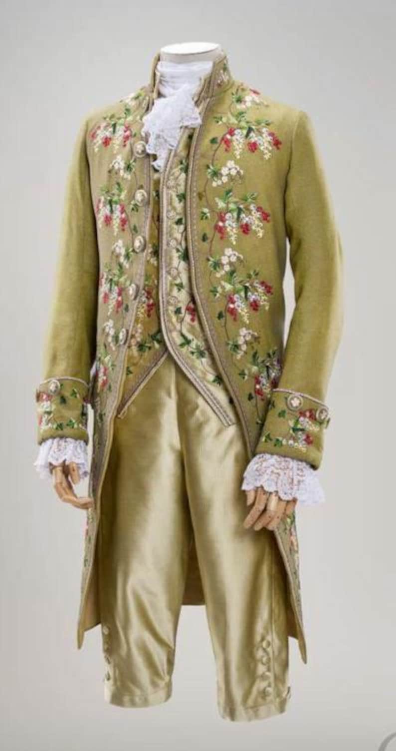 Customized Men's 18th Century Rococo Embroidered Court Suit Green Silk ...