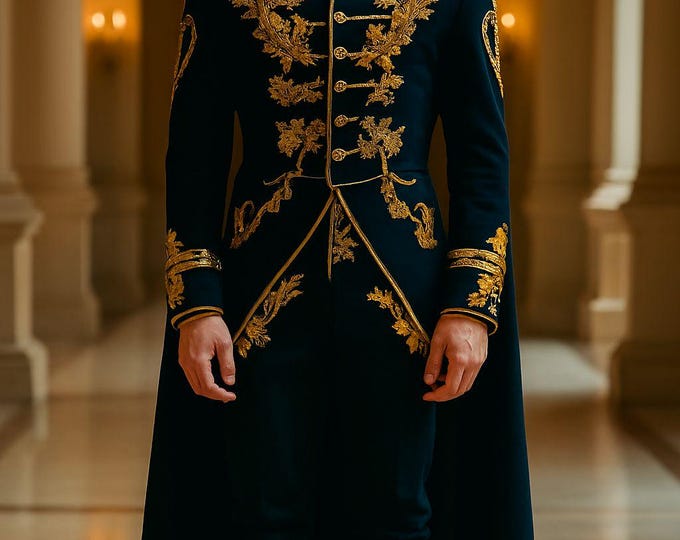 Custom Royal Black Military Tailcoat Embroidered Cape Prince Costume ...