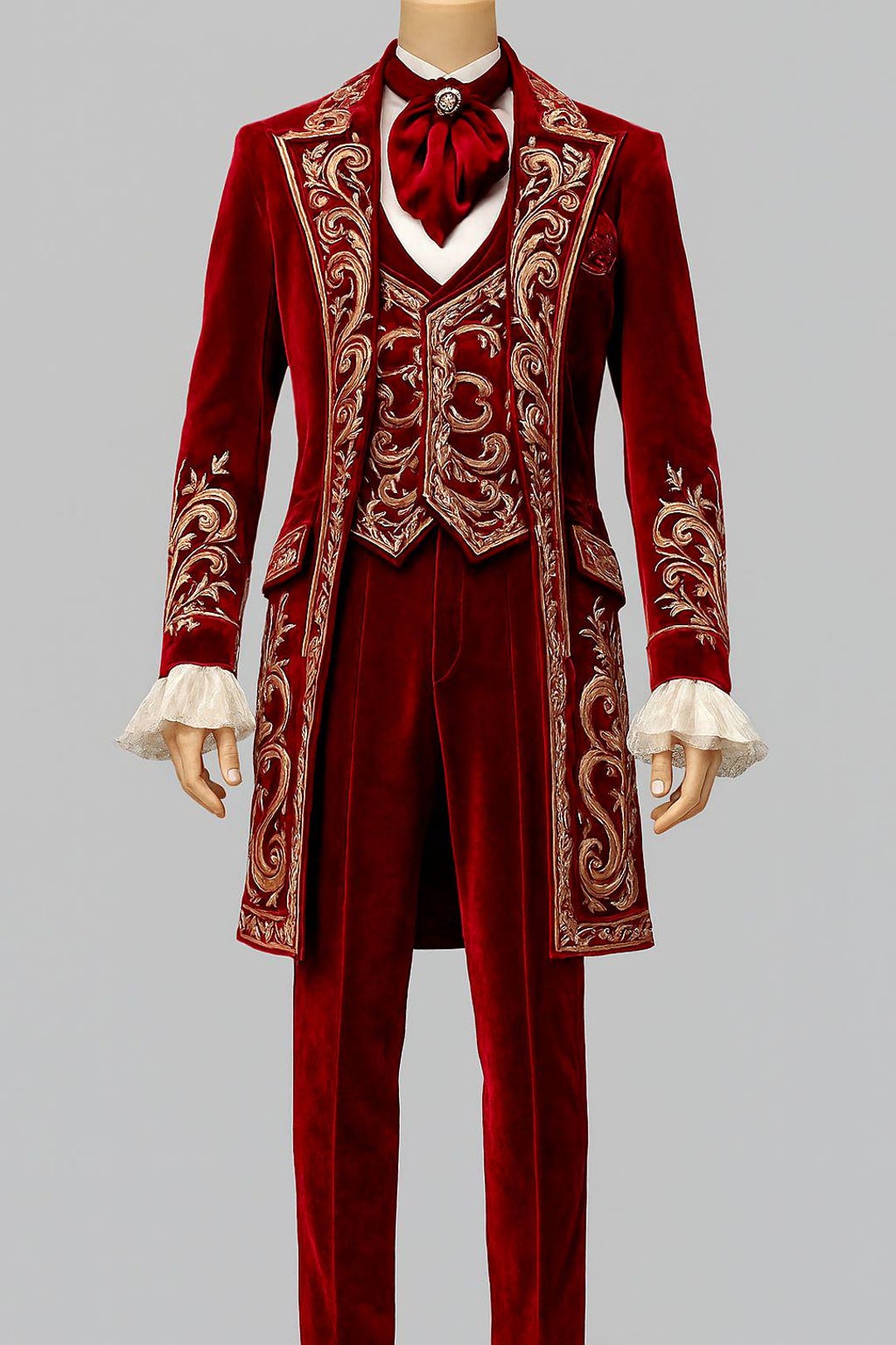 Customized Royal Red Velvet Embroidered Mens Suit | Vintage Victorian ...