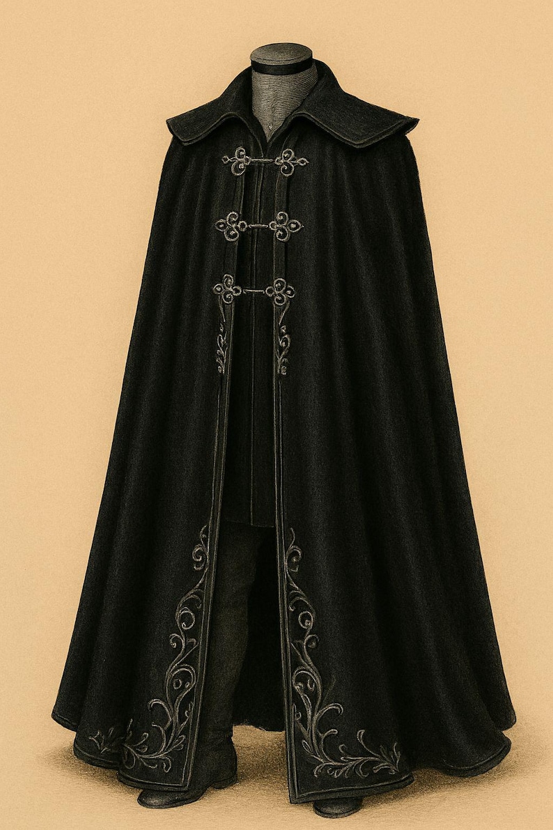 Customized Victorian Gothic Black Cloak Cape Halloween Costume Theatre ...
