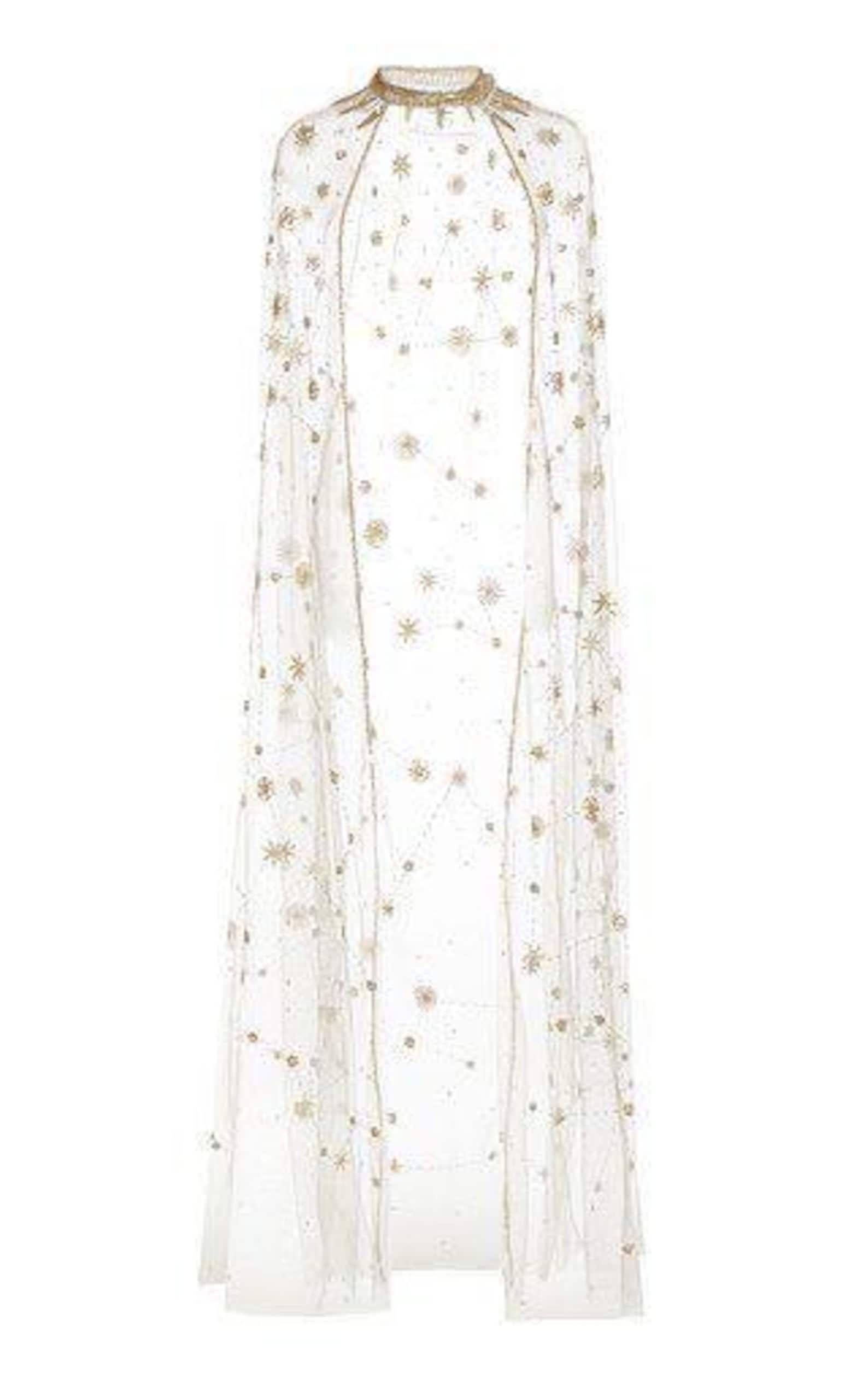 Celestial Star Embroidered Sheer Cape | Gold Beaded Neckline Bridal ...