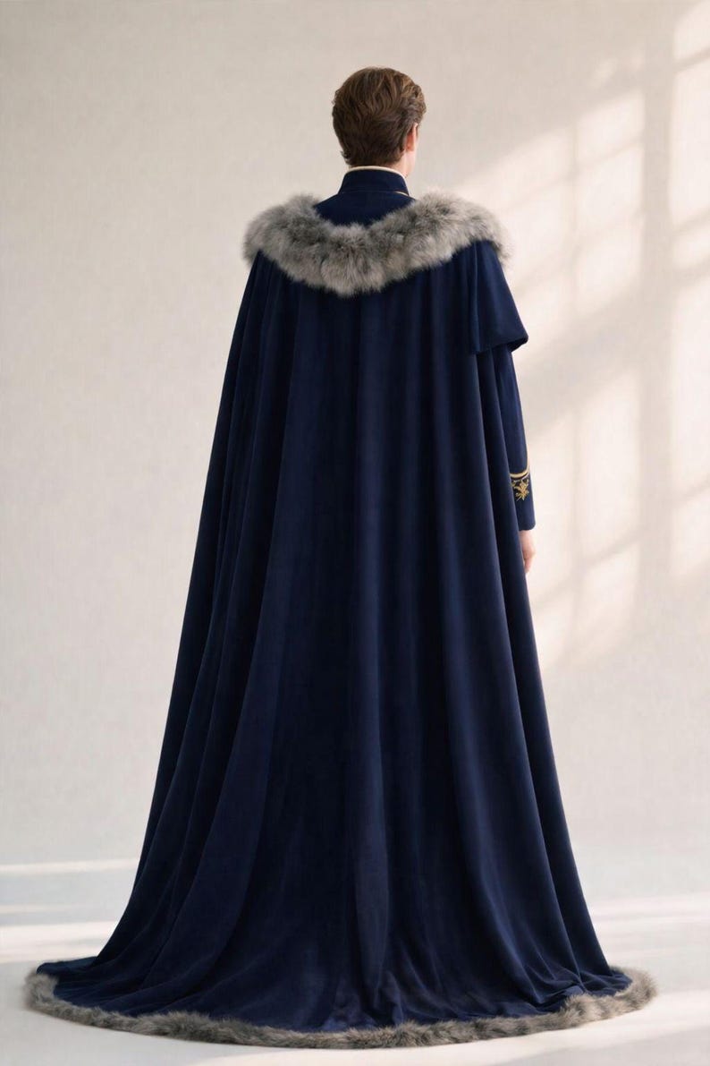 Customized Royal Navy Blue Military Prince Coat Fur Cape | Victorian ...