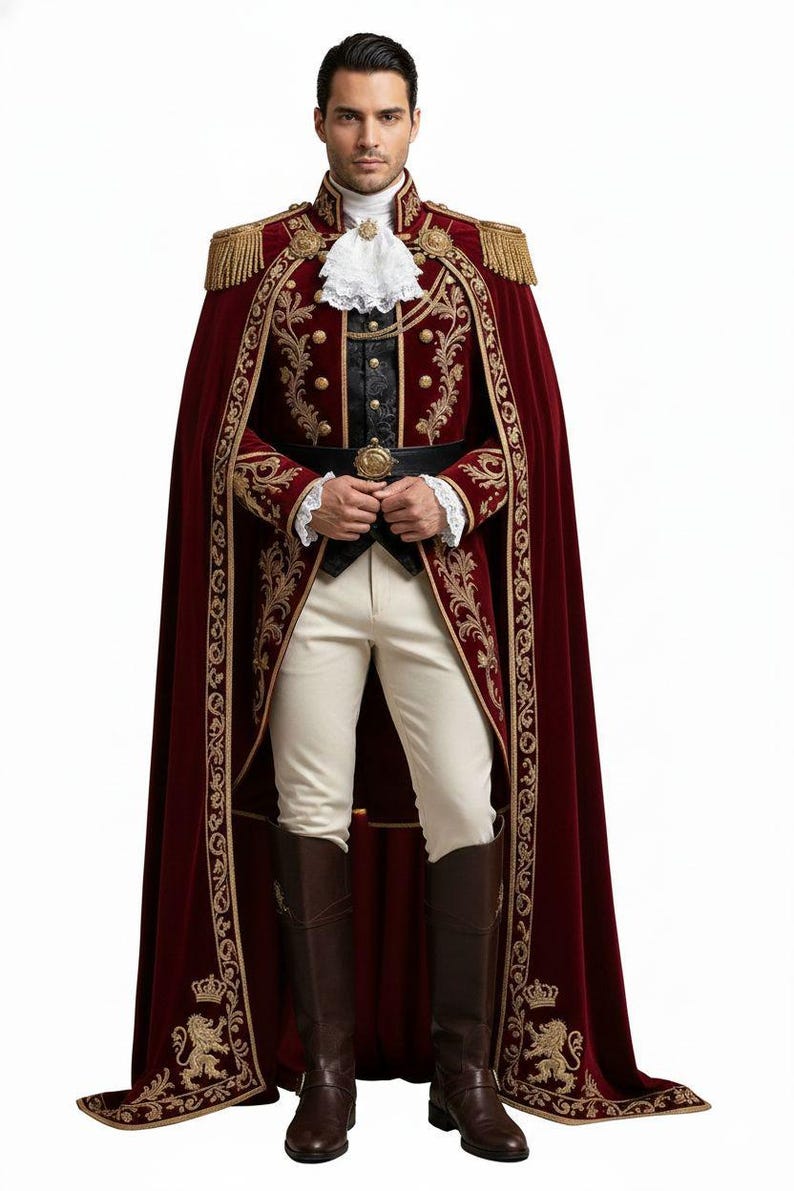 Royal Burgundy Velvet Embroidered Cape Set | King Prince Military ...