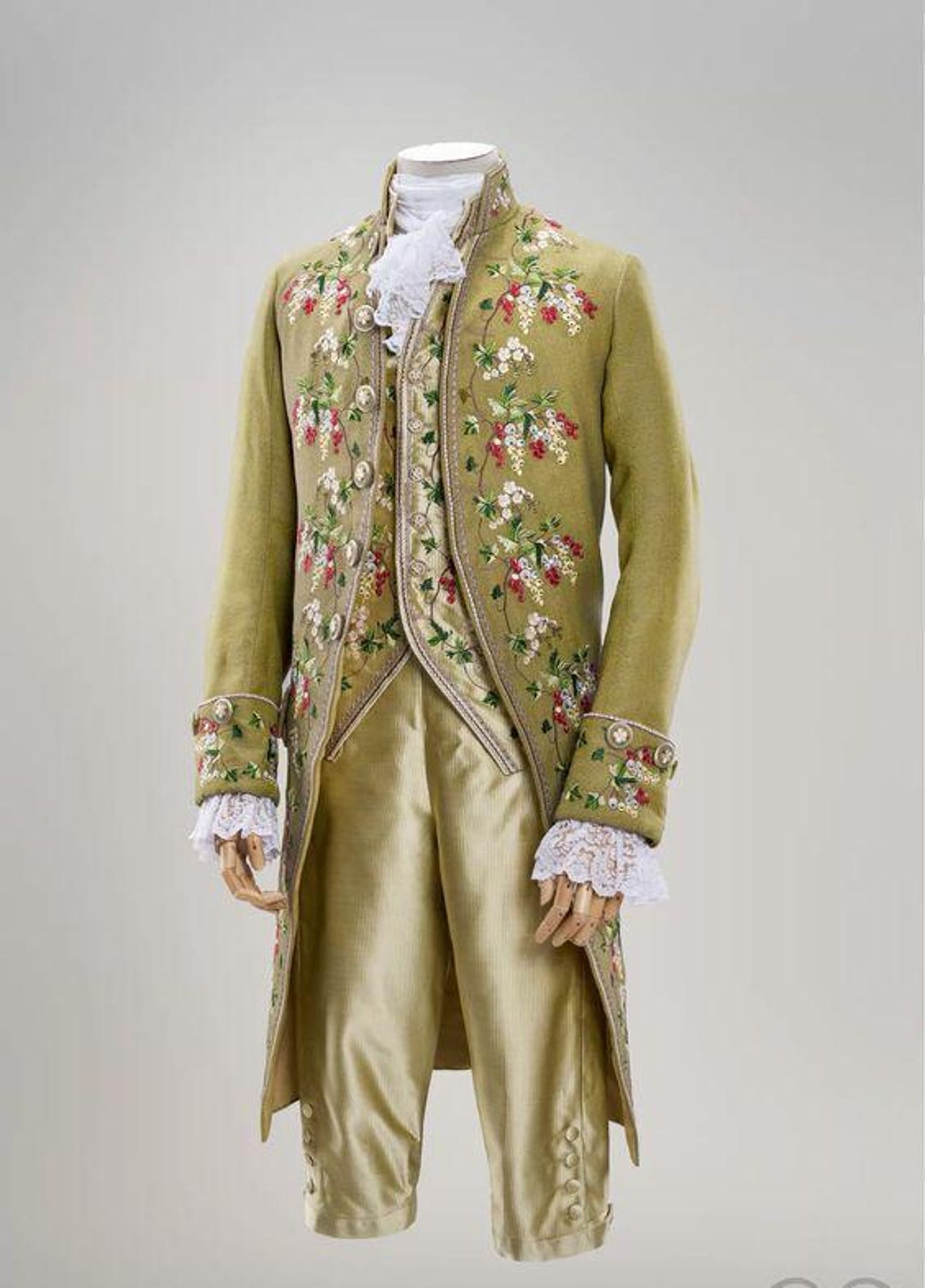Customized Men's 18th Century Rococo Embroidered Court Suit Green Silk ...