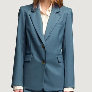 Customized Vintage-inspired Teal Women’s Suit Tailored Blazer Wide-leg ...