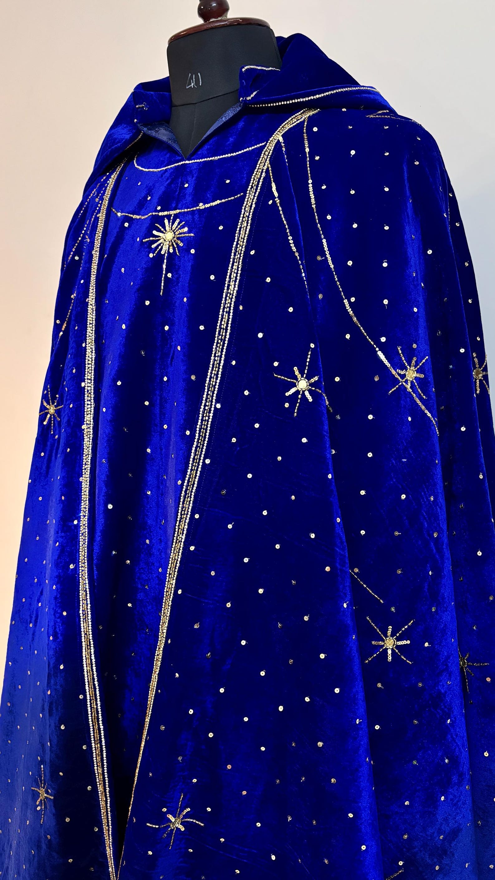 Custom Starry Night Cloak Golden Embroidery Velvet Cape Celestial ...