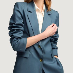 Customized Vintage-inspired Teal Women’s Suit Tailored Blazer Wide-leg ...