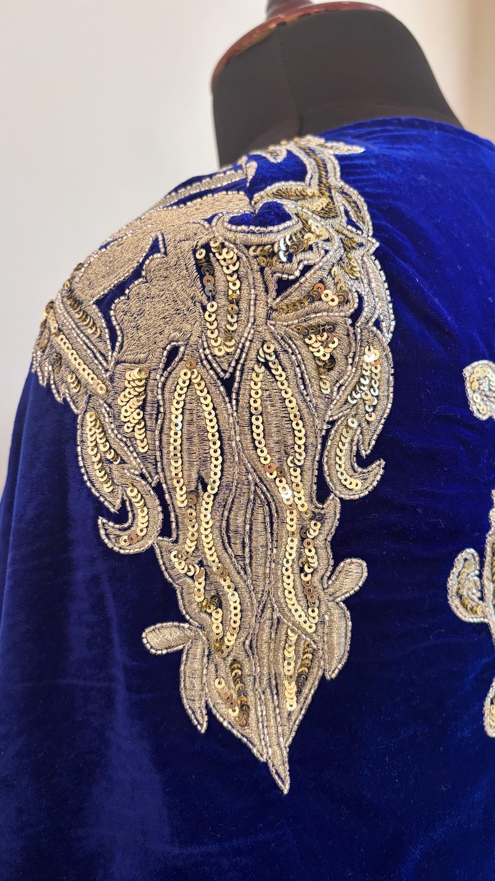 Custom Royal Blue Velvet Embroidered Men Cape Suit Regal Groom Outfit ...