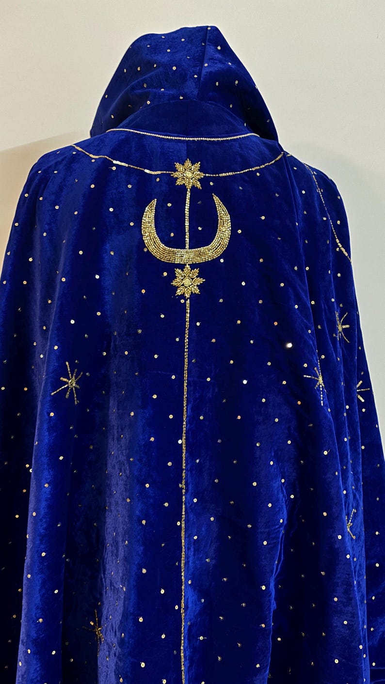 Custom Starry Night Cloak Golden Embroidery Velvet Cape Celestial ...