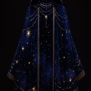 Custom Starry Night Cloak Golden Embroidery Velvet Cape Celestial ...