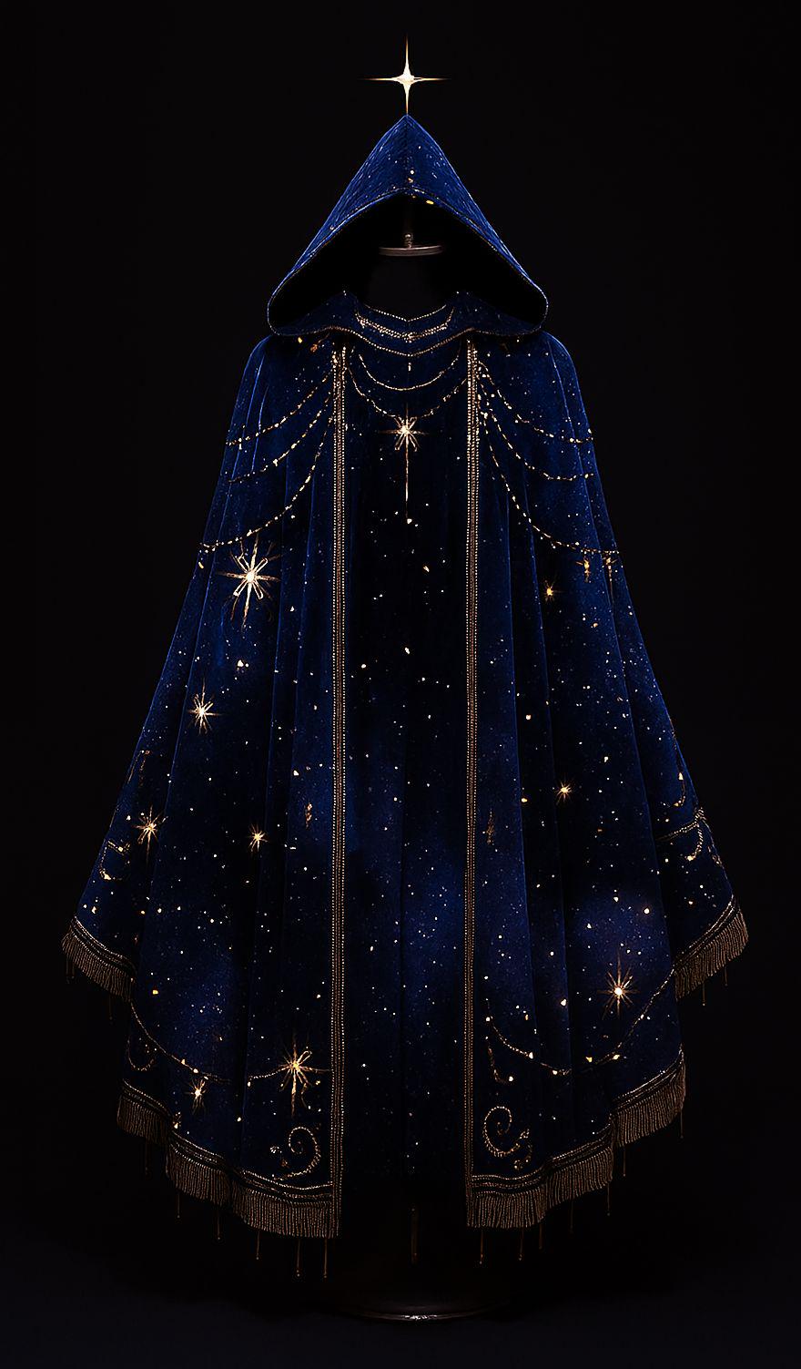 Custom Starry Night Cloak Golden Embroidery Velvet Cape Celestial ...