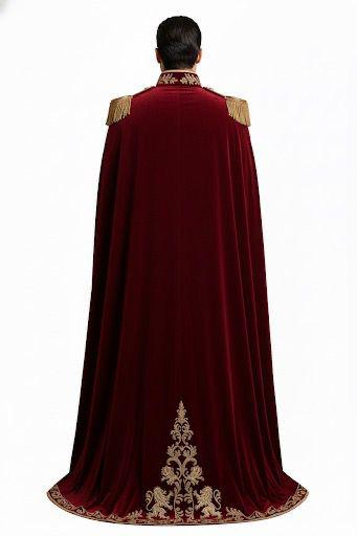 Royal Burgundy Velvet Embroidered Cape Set | King Prince Military ...