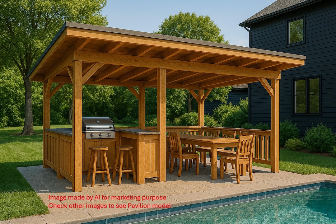 Modern Grill Pavilion Plans – Outdoor Kitchen & Dining Shelter ...