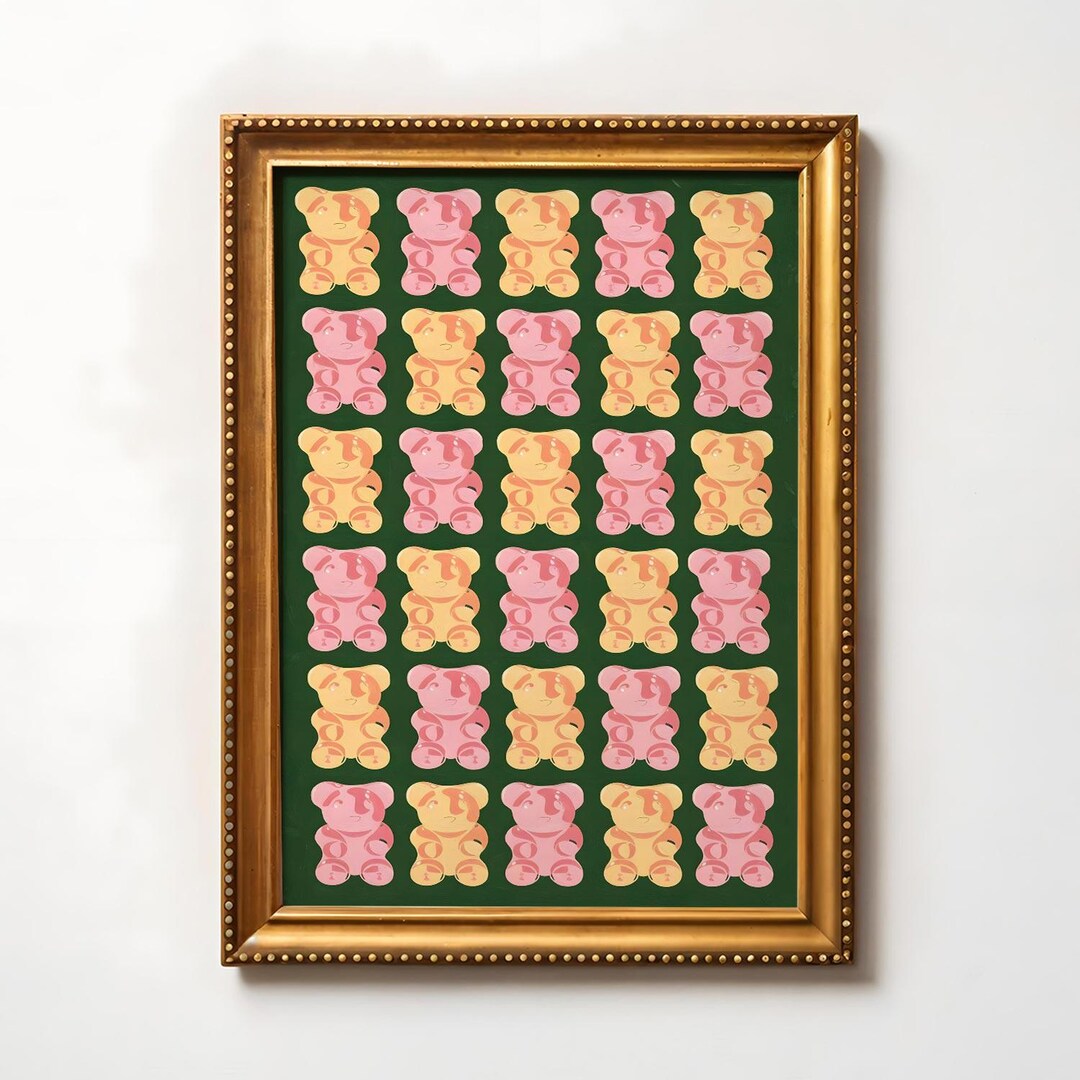 Pink Gummy Bears Pattern Pop Art – Funky Kids Room Kitchen Decor Poster ...
