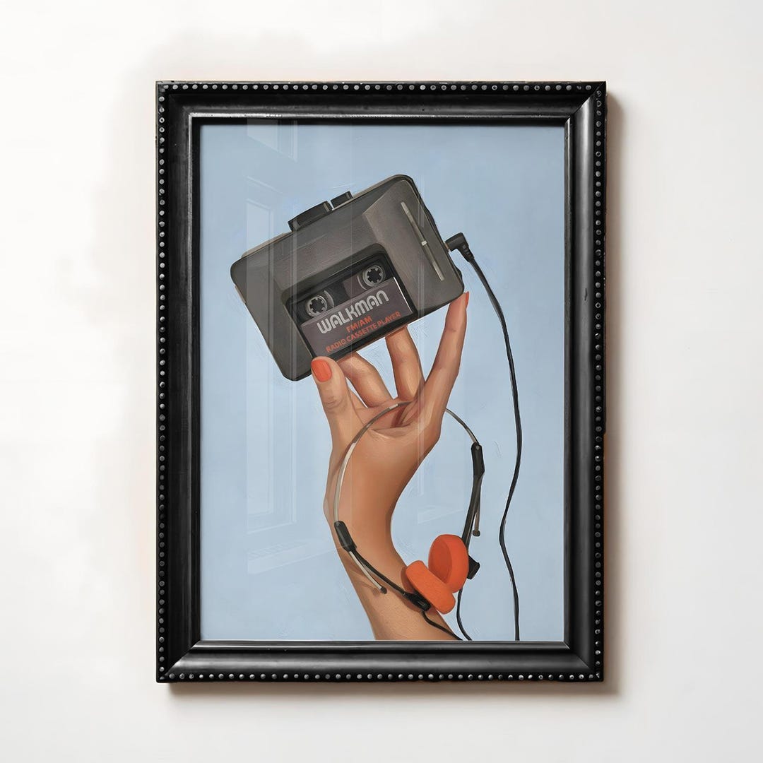 Retro Walkman Girl Poster – Vintage Music Cassette Player Painting Wall ...