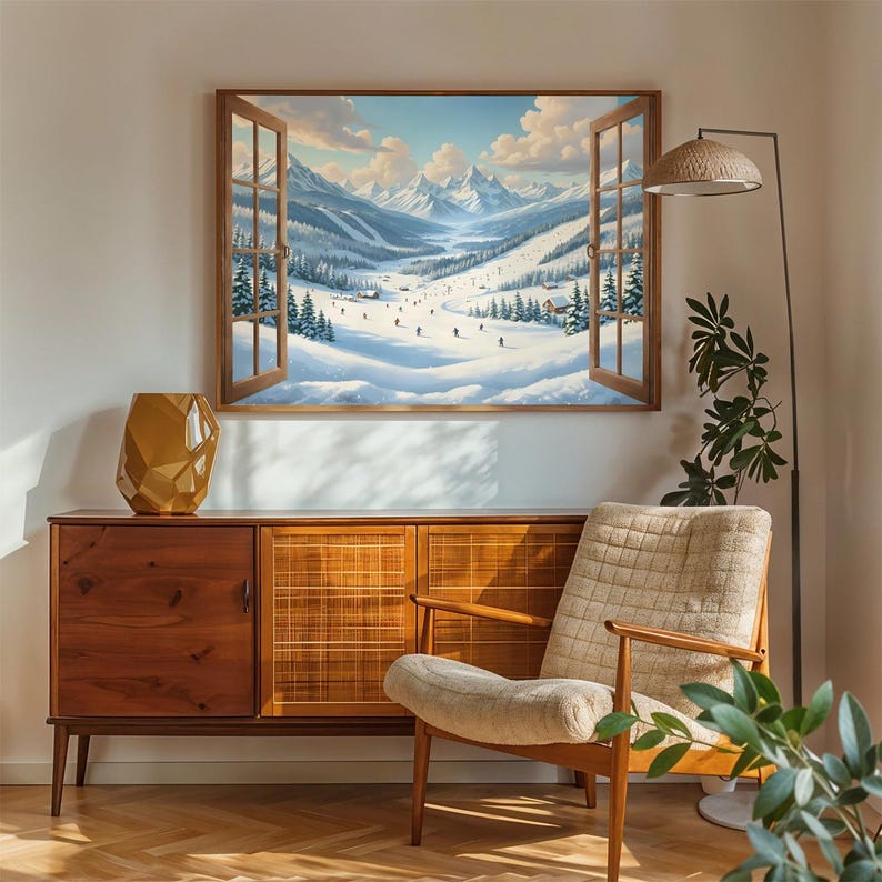Open Window to Winter Mountains Poster – Travel Scenic Skiing View Wall ...