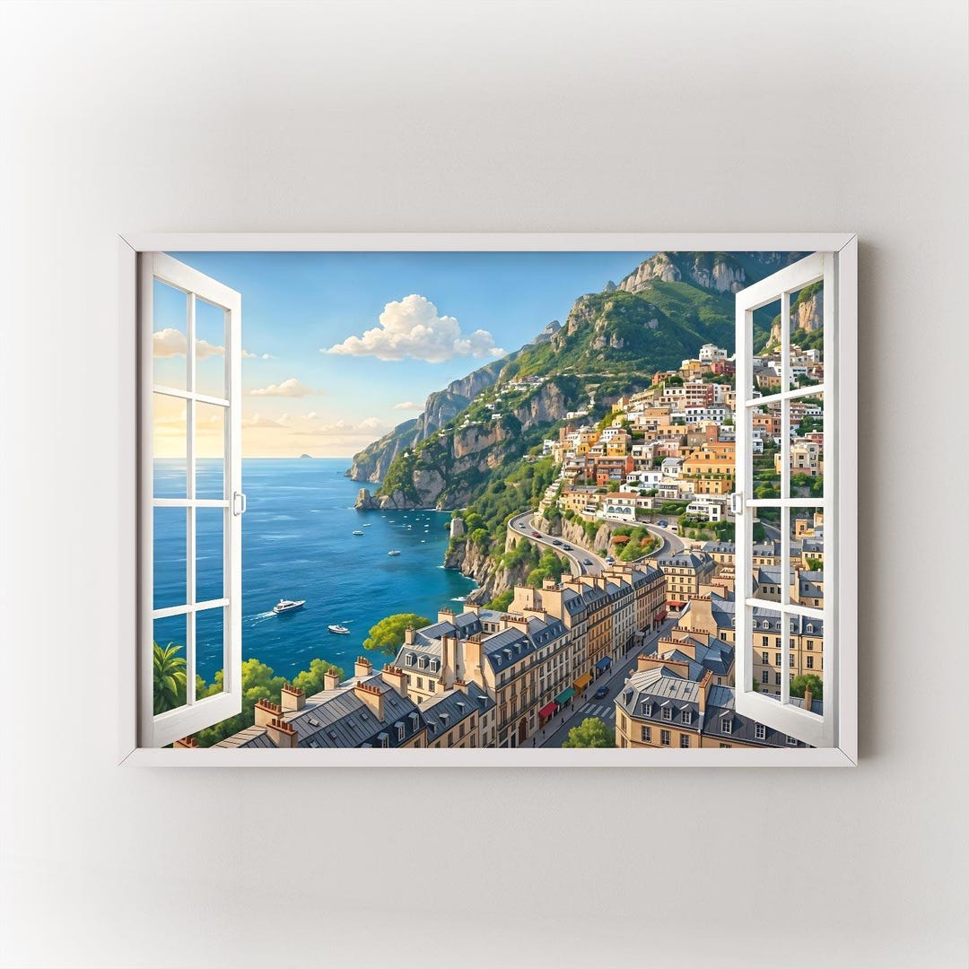 Open Window to Amalfi Poster – Travel Scenic Italy City View Wall Art ...