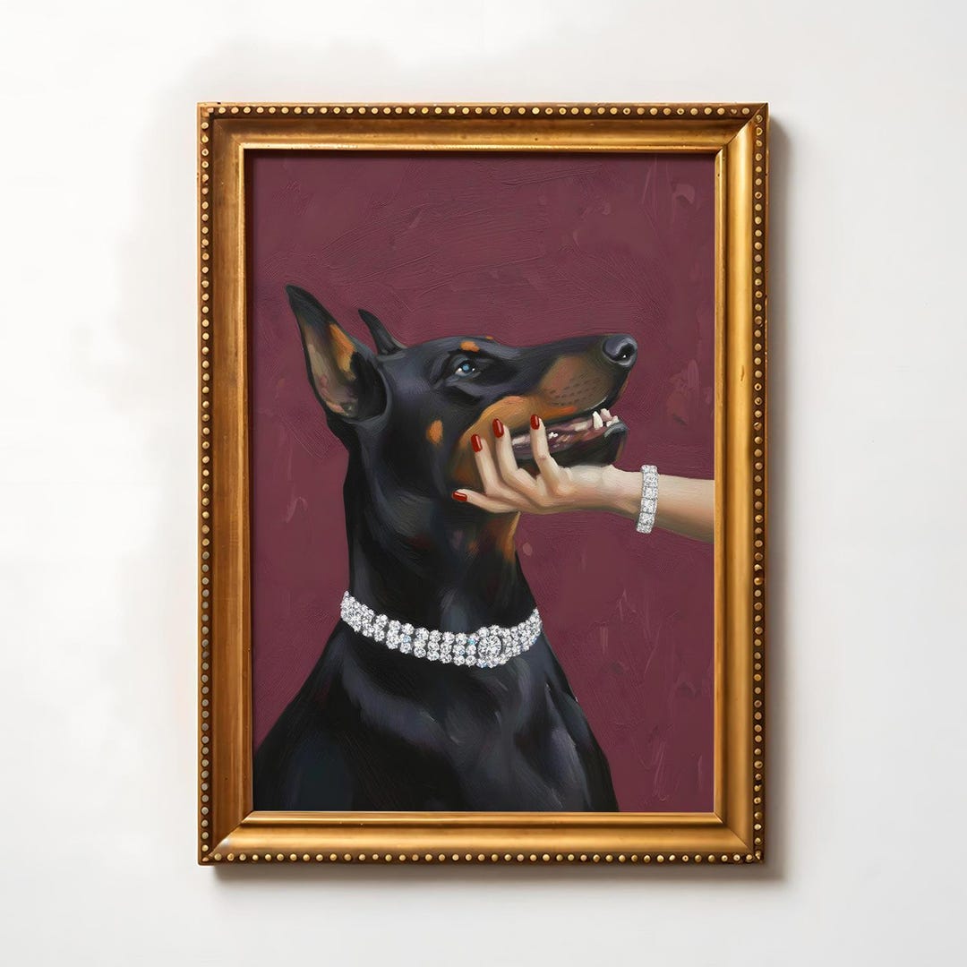 Doberman Luxury Diamond Poster – Classy Retro Fashion Dog Painting Art ...